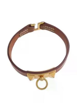 Hermès Mini Rivale Leather Bracelet With Pyramid Studs - Gold