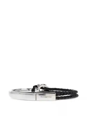 FERRAGAMO Gancini Braided-calf Leather Bracelet - Silver