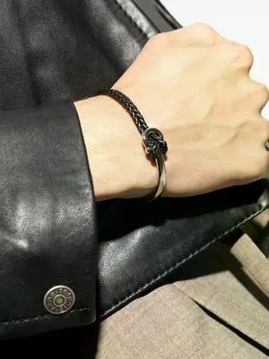 FERRAGAMO Gancini Braided-calf Leather Bracelet - Silver
