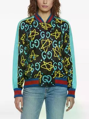 Gucci Printed Zip-up Bomber Jacket - Black