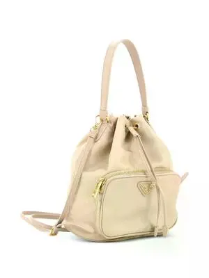 Prada Drawstring Tessuto Small Bucket Bag - Neutrals