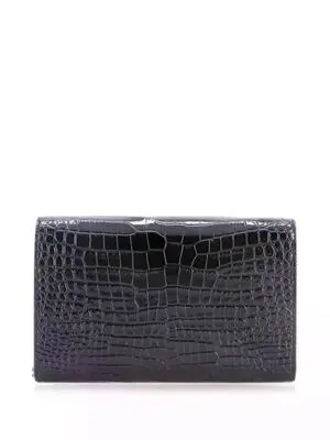 Saint Laurent Uptown Chain Wallet Crocodile Embossed Leather Crossbody Bag - Black