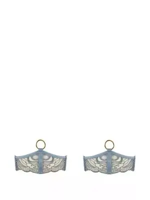 BORDELLE Pearl Embroidered Garters - Blue