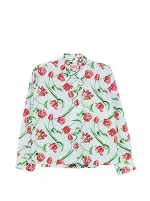 Kenzo Floral Print Cotton Shirt - Blue