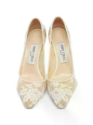 JIMMY CHOO Romy Lace Mesh Heeled Pumps - White