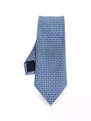 FERRAGAMO Gancini-pattern Silk Tie - Blue