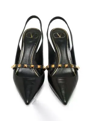 Valentino Garavani Leather Stud Embellished Pointed Toe Slingback Pumps