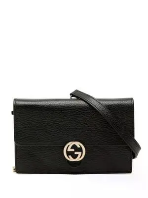 Gucci 2000-2015 Dollar Calfskin Interlocking G Wallet On Chain Crossbody Bag - Black