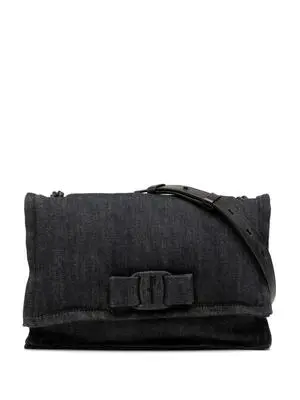 FERRAGAMO 2000-2026 Small Denim Viva Bow Shoulder Bag - Black