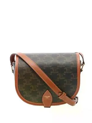 Celine 2019 Medium Triomphe Coated Canvas Folco Crossbody Bag - Brown