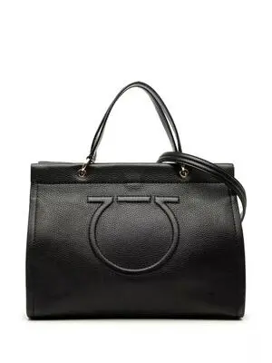 FERRAGAMO 2010-2026 Grained Calfskin Meera Tote Satchel - Black