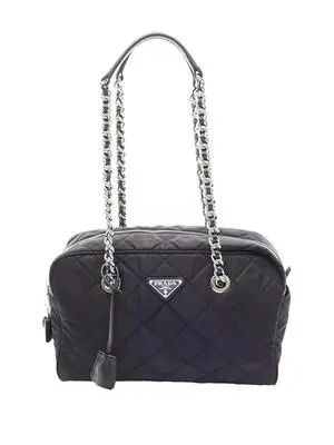 Prada 2013-2026 Impuntu Tessuto Chain Shoulder Bag - Black