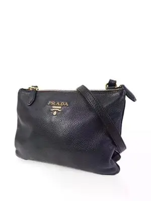 Prada Logo-appliqué Leather Shoulder Bag - Black