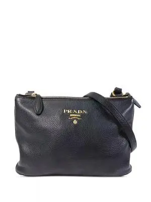 Prada Logo-appliqué Leather Shoulder Bag - Black