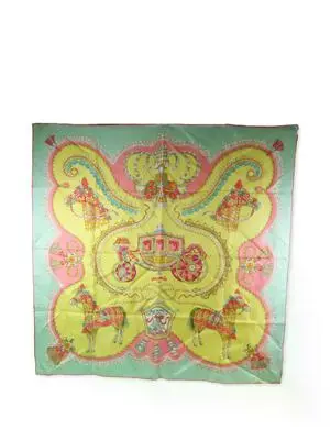 Hermès Paperoles Horse-print Silk Scarf - Yellow