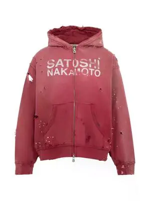 SATOSHI NAKAMOTO Luke Distressed Logo-print Hoodie