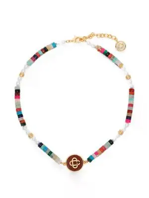 Casablanca Logo-pendant Beaded Necklace - Gold
