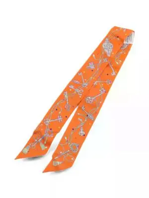 Hermès Twilly Key-print Scarf - Orange