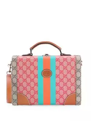 Gucci Savoy Top Handle Beauty Case Gg Coated Canvas With Leather Satchel - Brown