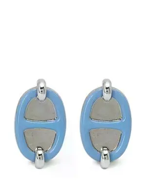 Hermès Mini Maillon Enamel Earrings - Silver