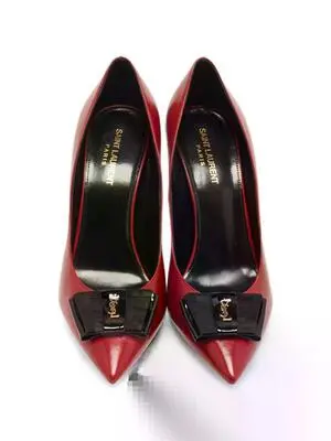 Saint Laurent Leather Pointed Toe Bow Detail Pumps