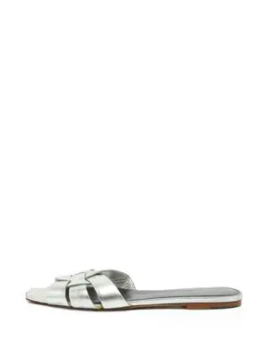 Saint Laurent Tribute Leather Sandals - Silver