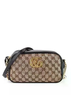 Gucci Gg Marmont Shoulder Bag Diagonal Quilted Gg Canvas With Leather Small Crossbody Bag - Black
