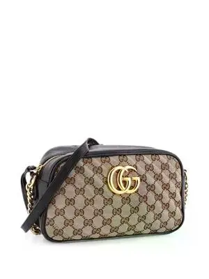 Gucci Gg Marmont Shoulder Bag Diagonal Quilted Gg Canvas With Leather Small Crossbody Bag - Black