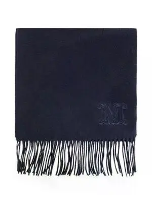 Max Mara Fringed Logo-embroidered Scarf - Blue