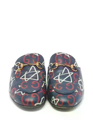 Gucci Princetown Horsebit Detail Flat Mules - Blue