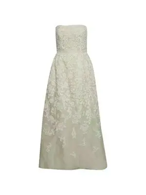 Oscar De La Renta Silk Bustier Midi Dress - Neutrals