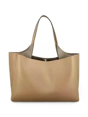 TOD'S Medium Logo-embossed Pebbled-leather Shoulder Bag - Neutrals