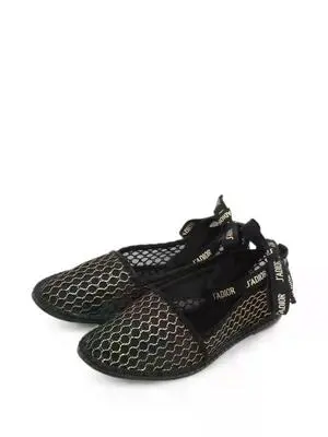 Dior Suede Embroidered Mesh Ankle-wrap Ballet Flats