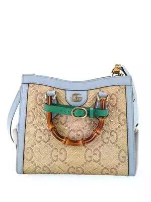 Gucci Diana Nm Bamboo Handle Gg Raffia Small Tote Bag - Blue