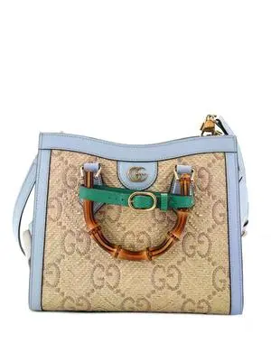 Gucci Diana Nm Bamboo Handle Gg Raffia Small Tote Bag