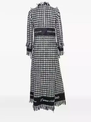 Dolce & Gabbana Houndstooth Fringed Coat - Black