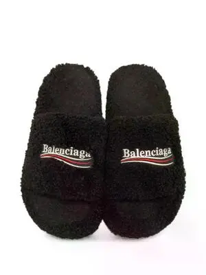 Balenciaga Shearling Platform Flat Sandals