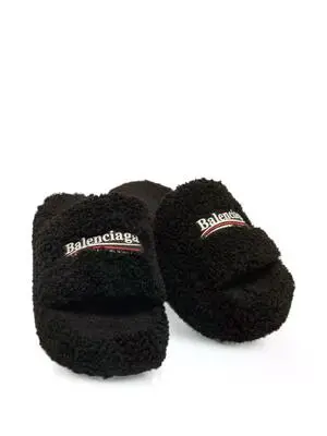 Balenciaga Shearling Platform Flat Sandals