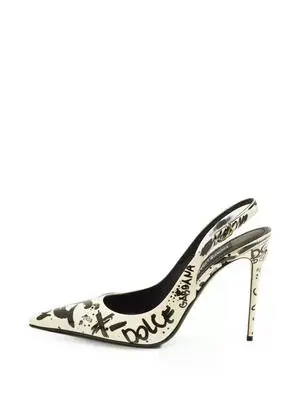 Dolce & Gabbana Graffiti Print Leather Slingback Pumps