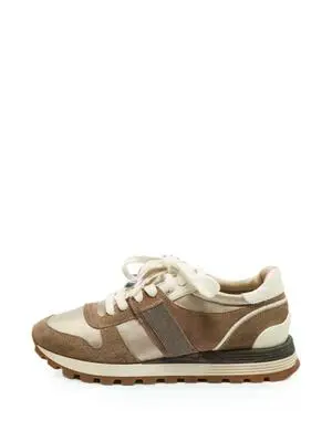 Brunello Cucinelli Monili Embellished Suede Sneakers - Neutrals