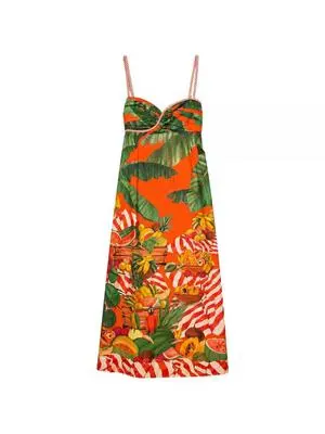 Farm Rio Fruit-print Bow-detail Maxi Dress - Orange
