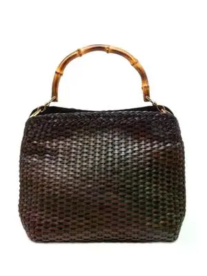 GUCCI 20th Century Woven Leather Bamboo Satchel