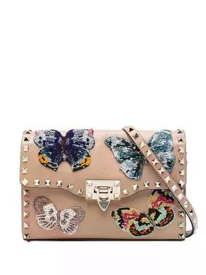 VALENTINO 2012 Medium Beaded Butterfly Embellished Leather Rockstud Flap Crossbody Bag