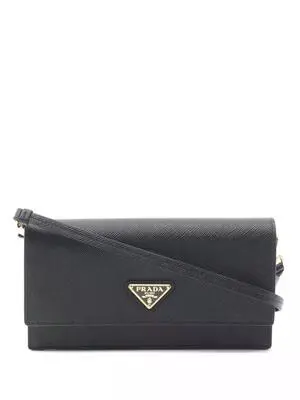 Prada 2010-2026 Saffiano Clutch On Strap Crossbody Bag - Black