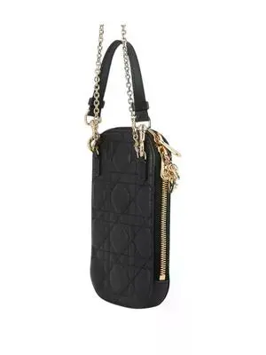 Dior 2010-2026 Lambskin Cannage Lady Call In Phone Holder Satchel - Black