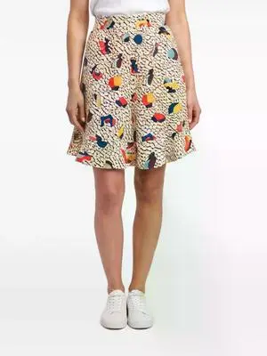 Chloé Abstract Print Silk High-waisted Ruffled Hem Shorts