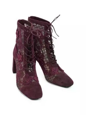Dior Embroidered Suede Ankle Boots - Purple