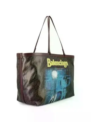 Balenciaga Logo-print Leather-trimmed Tote Bag - Brown