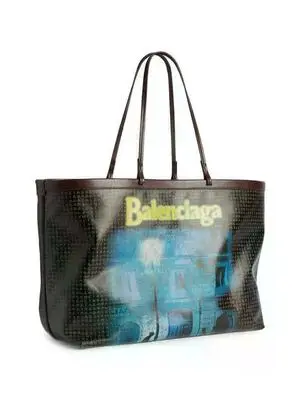 Balenciaga Logo-print Leather-trimmed Tote Bag - Brown