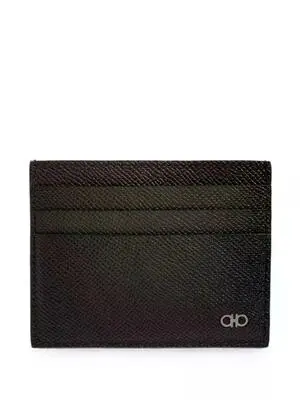 FERRAGAMO Micro Gancini Grained Leather Card Holder - Brown